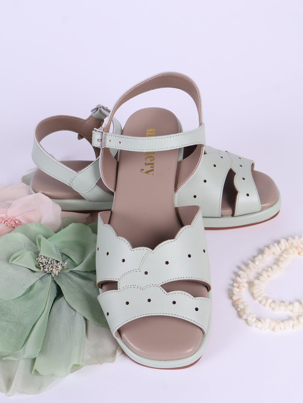 1950s sandals with claud-shaped pattern - Mint- Joy – memery