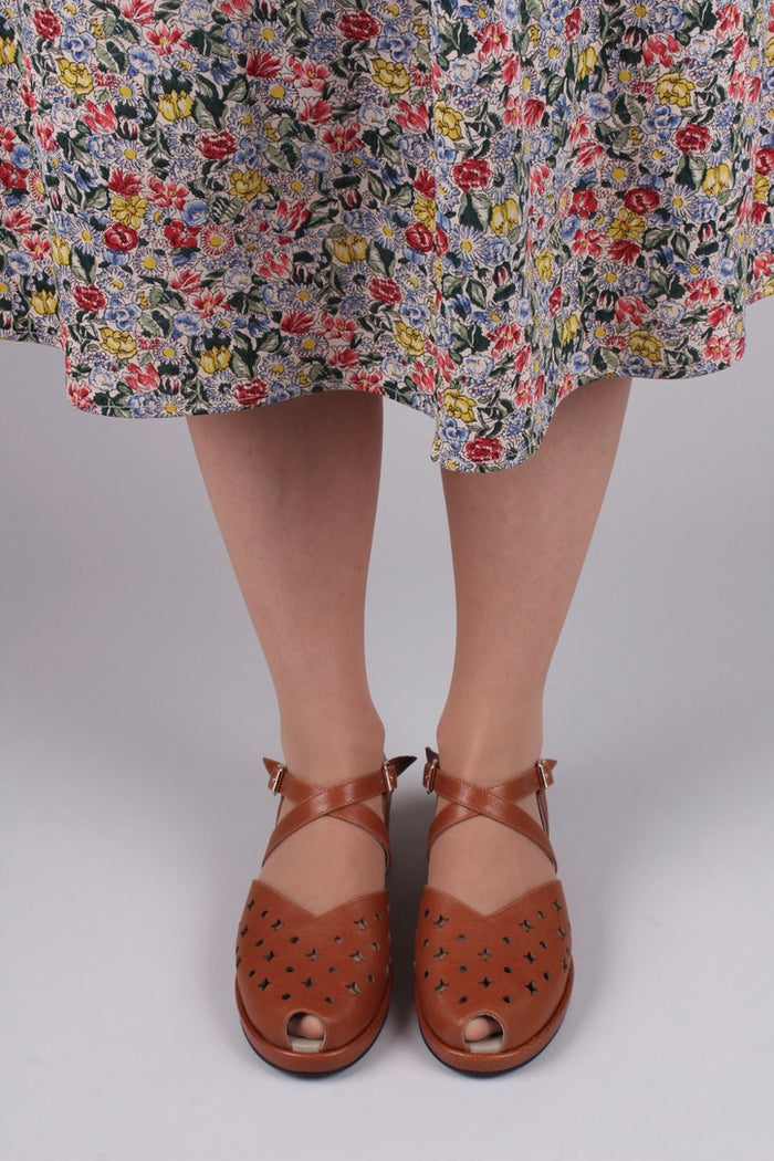 1940s style summer sandals / wedges - Brown - Norma – memery