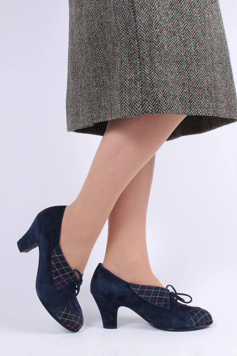 Navy blue vintage shoes in suede - 40s vintage style pumps – memery