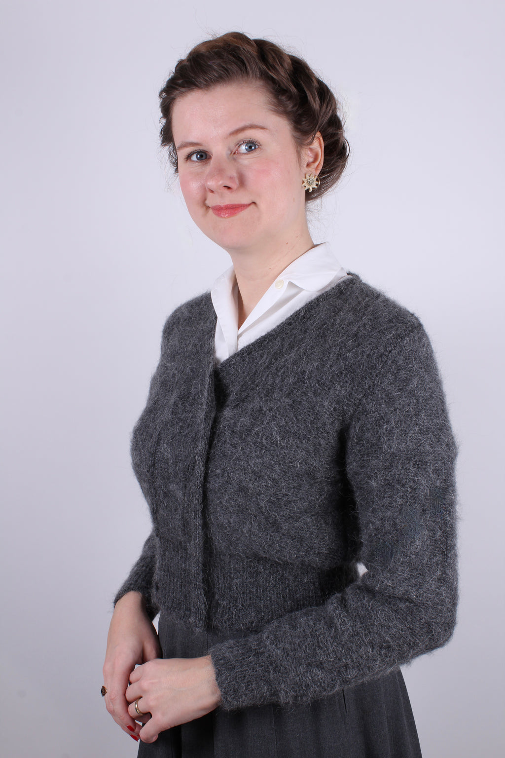 1940s / 1950s vintage style mohair cardigan - Dark grey - Kirsten – memery