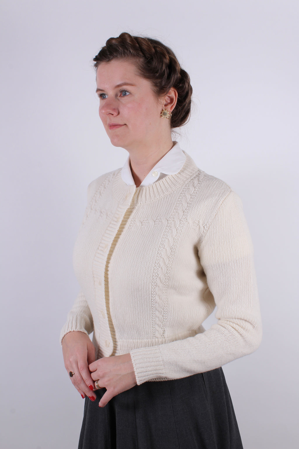 1940s vintage style cardigan - Off White - Vera – memery
