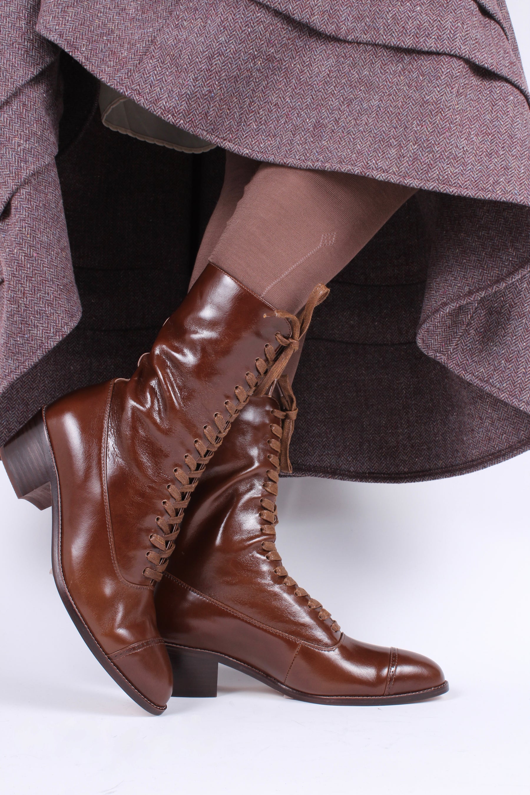 Edwardian everyday walking boot, 1910 - Brown - Alice – memery