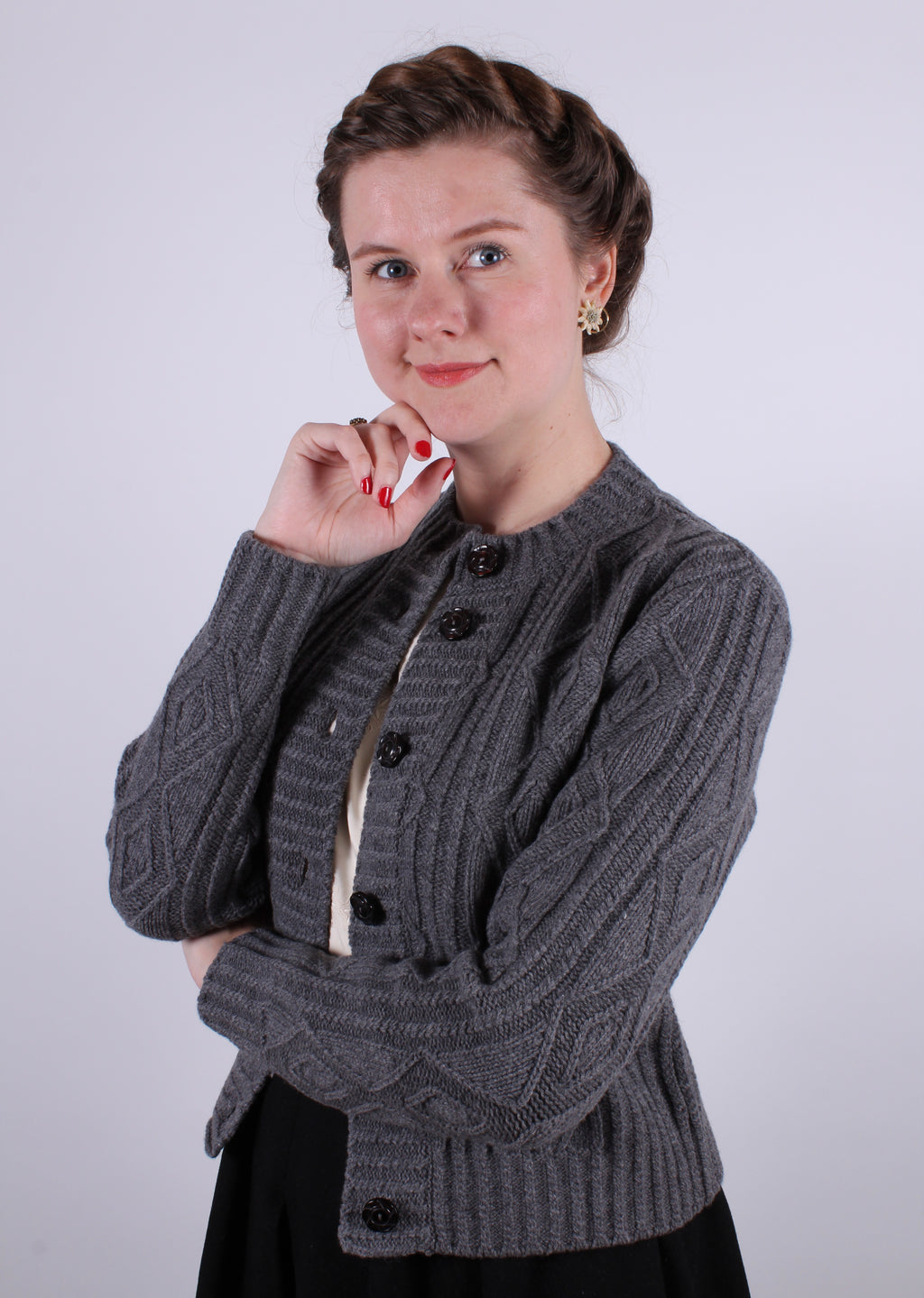 1940s vintage style cardigan - Dark Grey - Ingrid – memery