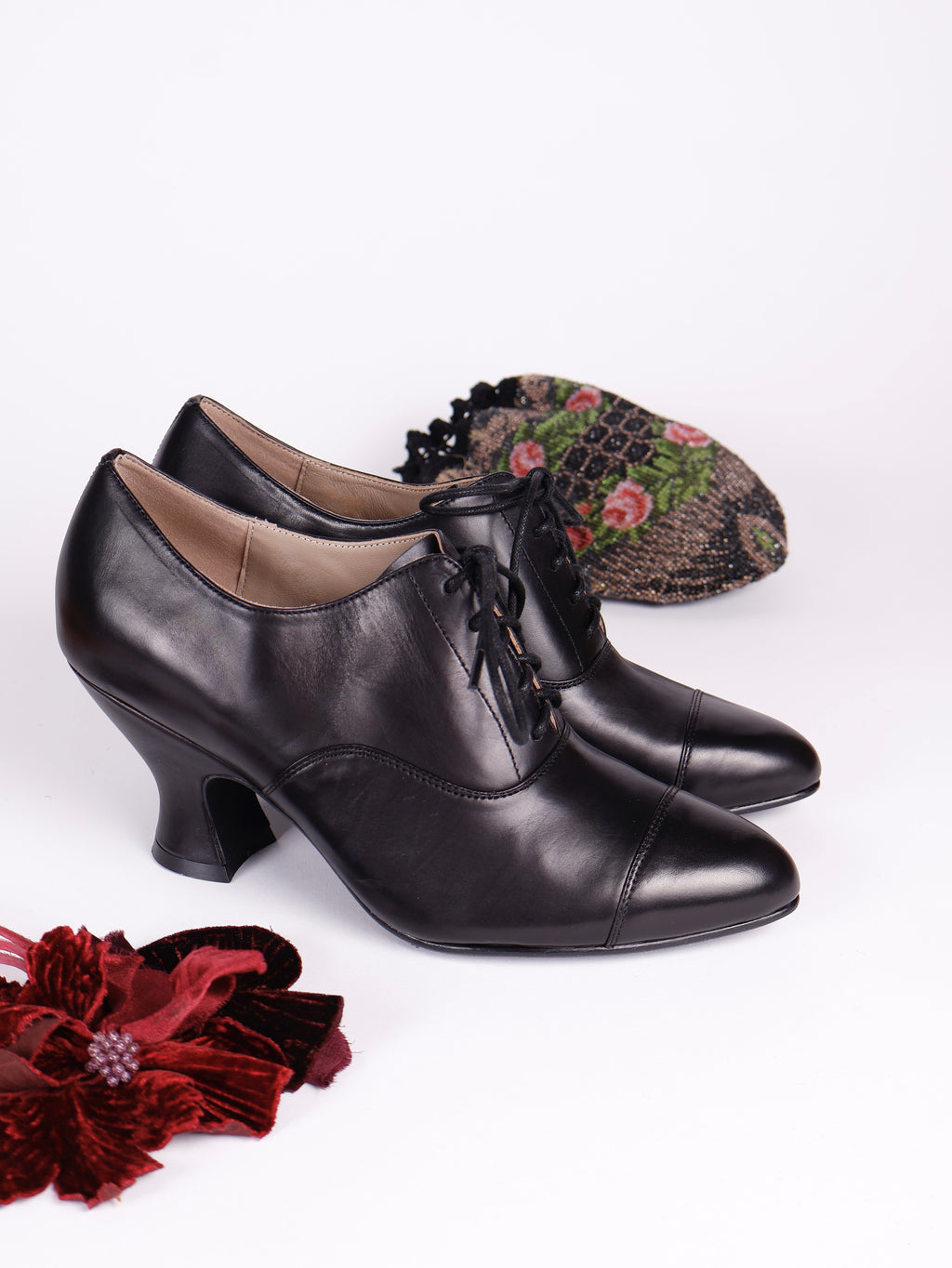 Edwardian Oxford shoe with pompadour heel - 1900 - Black - Bertha – memery