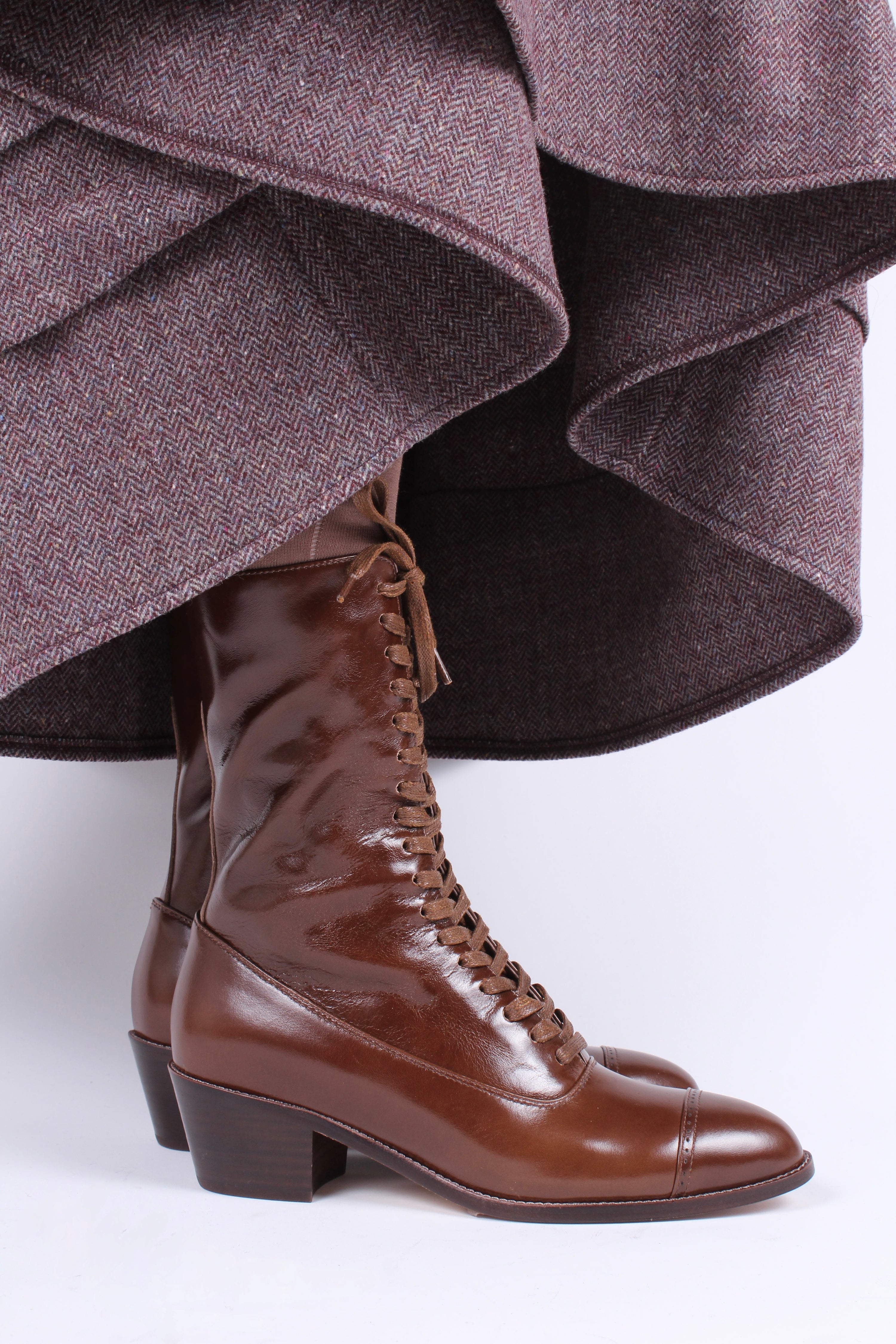Edwardian everyday walking boot, 1910 - Brown - Alice – memery