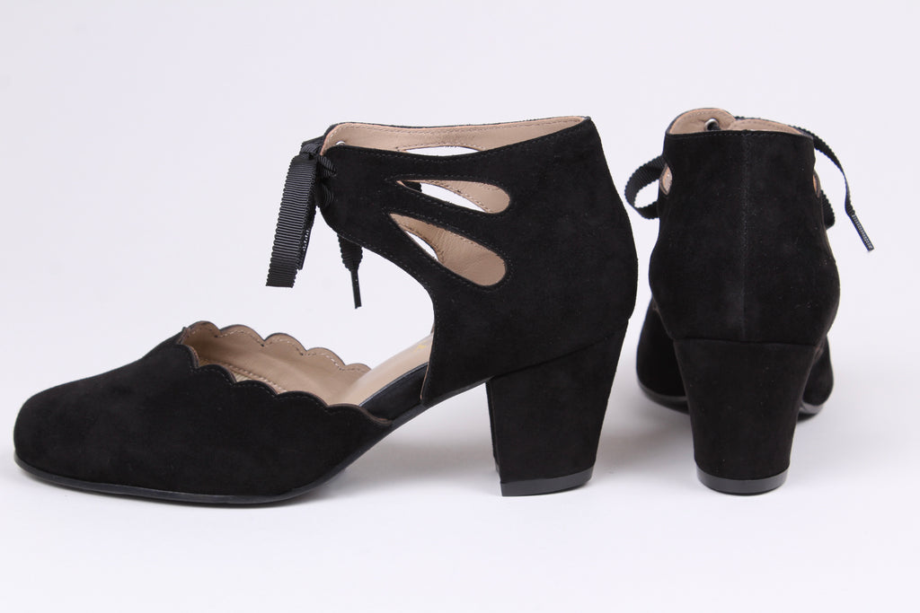 40's vintage style pumps in suede - Black - Alma – memery