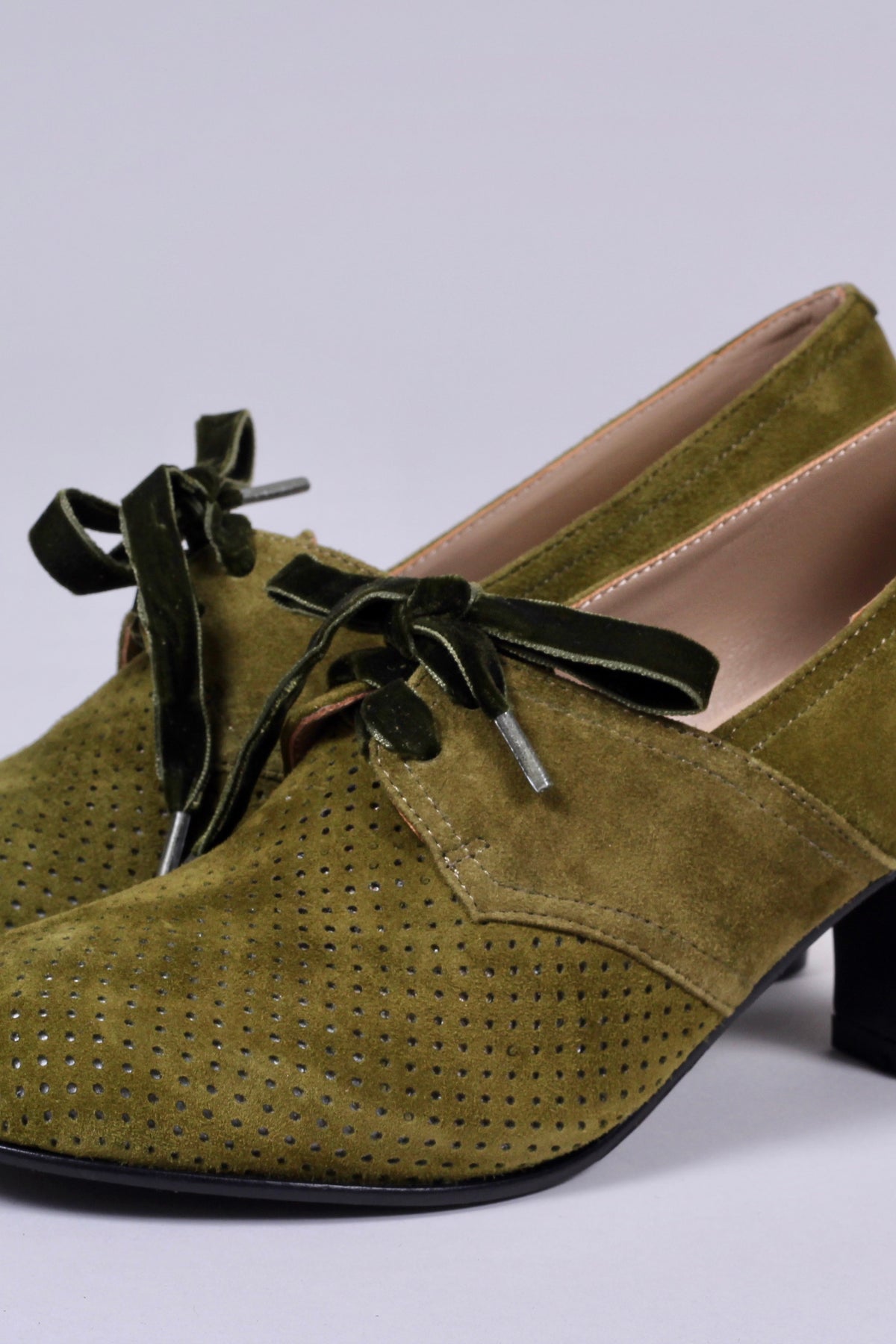 40's vintage style pumps in suede with lace - Green - Esther – memery
